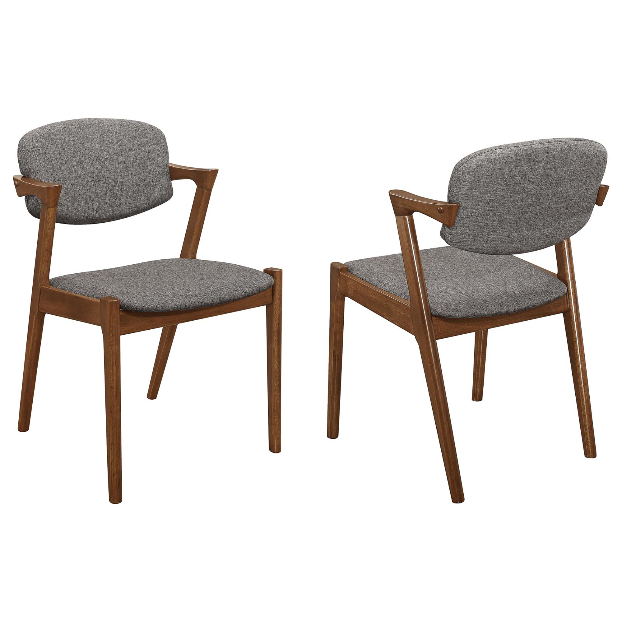 Set of 2 Dark Walnut & Grey Fabric Dining Chairs - Mid-Century Modern ...