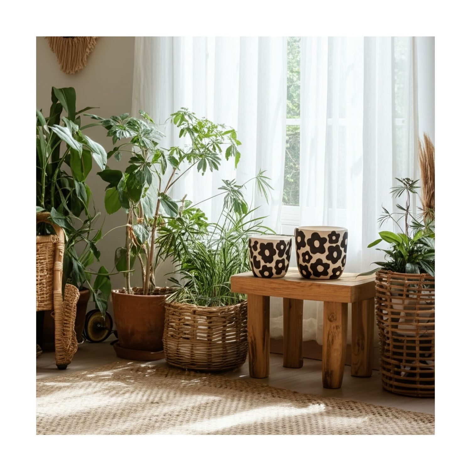 Set of 2 Decorative Planters with Floral Pattern - Pottery & Cement ...