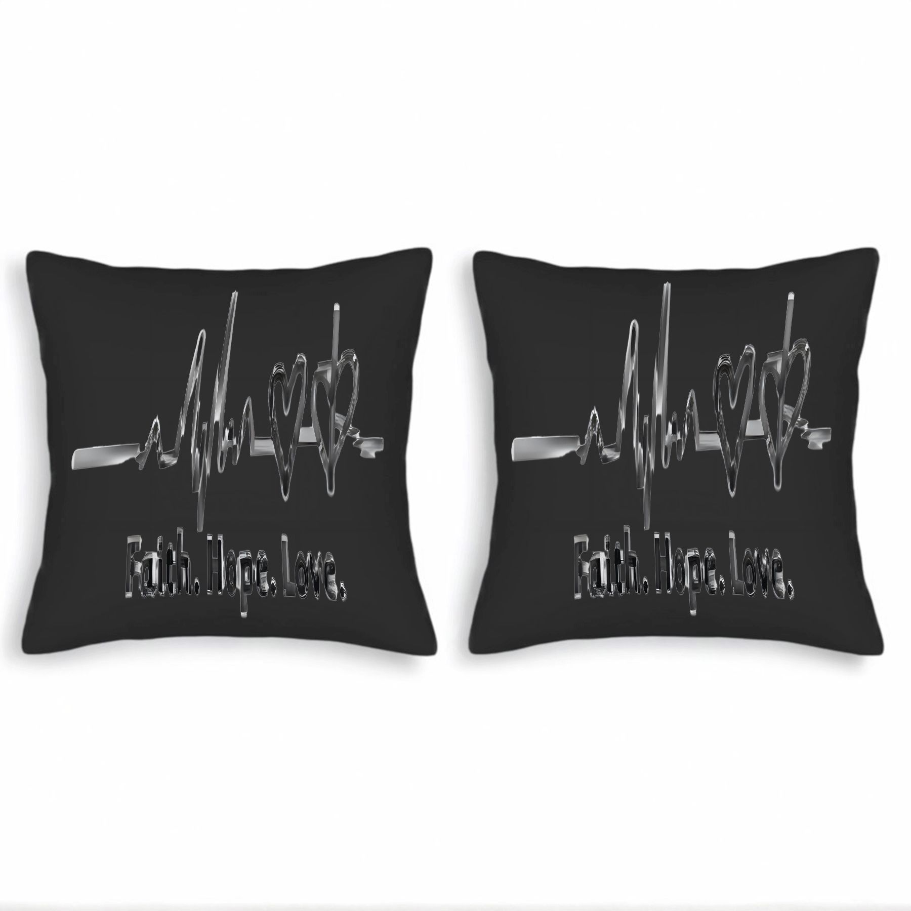 Set of 2 Decorative Throw Pillow Covers 18x18in - Black EKG Heartbeat ...