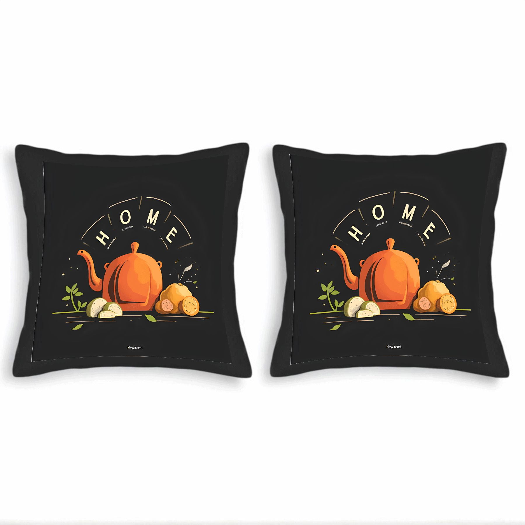 Set of 2 Decorative Throw Pillow Covers 18x18in - Black Teapot Design ...
