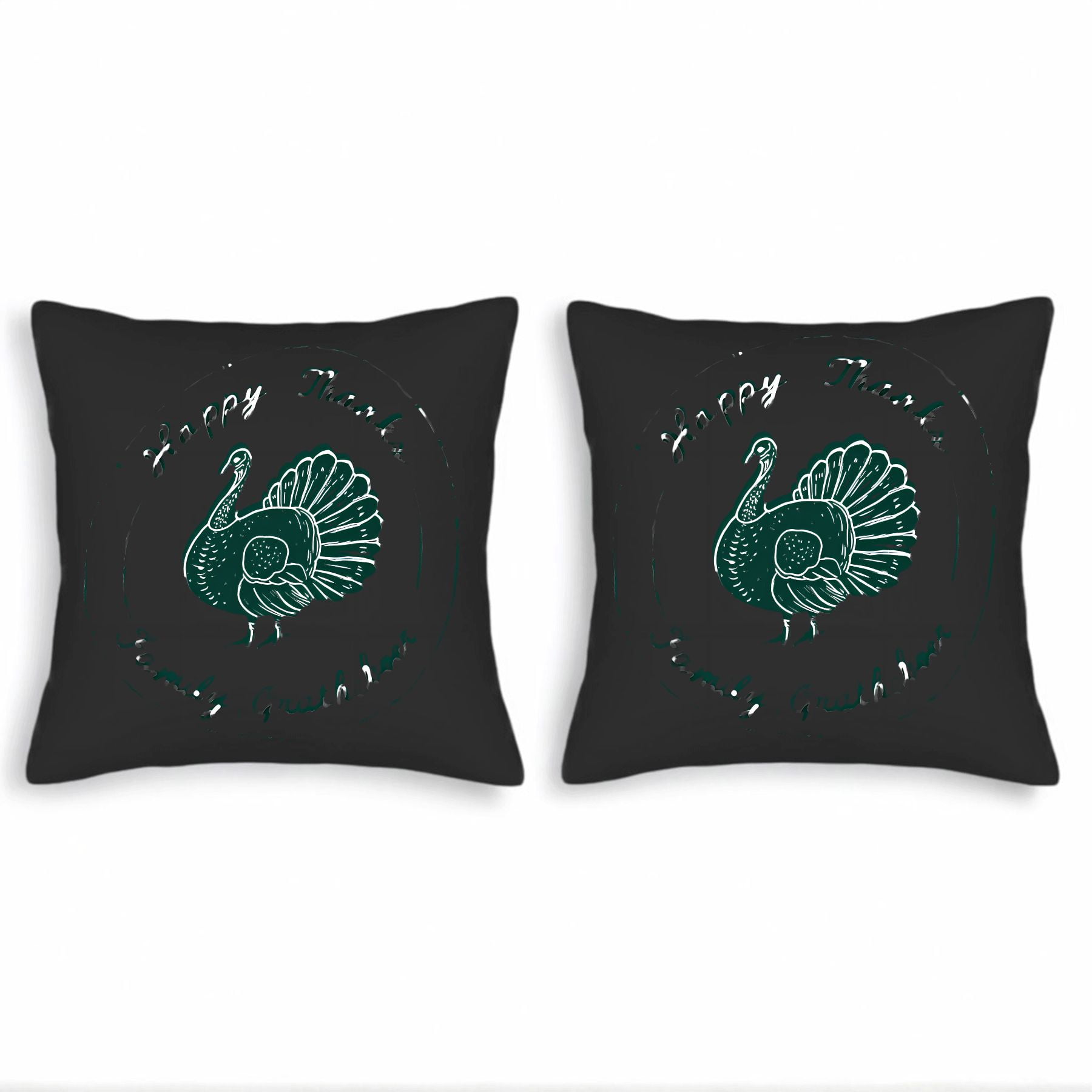 Set of 2 Decorative Throw Pillow Covers 18x18in - Thanksgiving Turkey ...