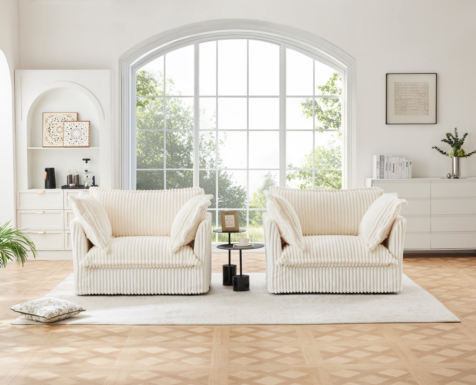 Set of 2 Deep Seater Comfy Single Couch Sofa, Corduroy Armchair with ...