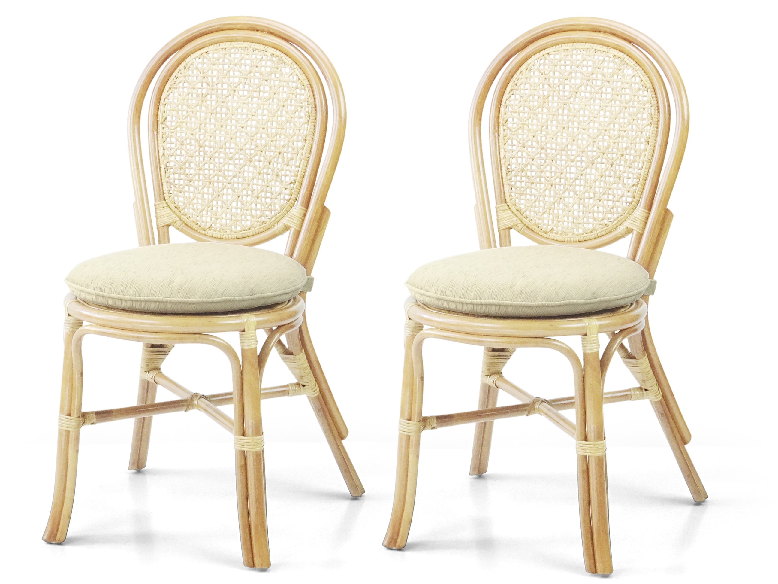 Set of 2 Denver Dining Wicker Side Chairs with Cream Cushions Handmade ...