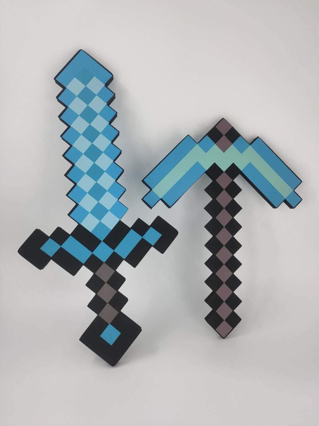 Set of 2 Diamond Chop Pickaxe Axe & Sword Combo Blue Foam for Cosplay ...
