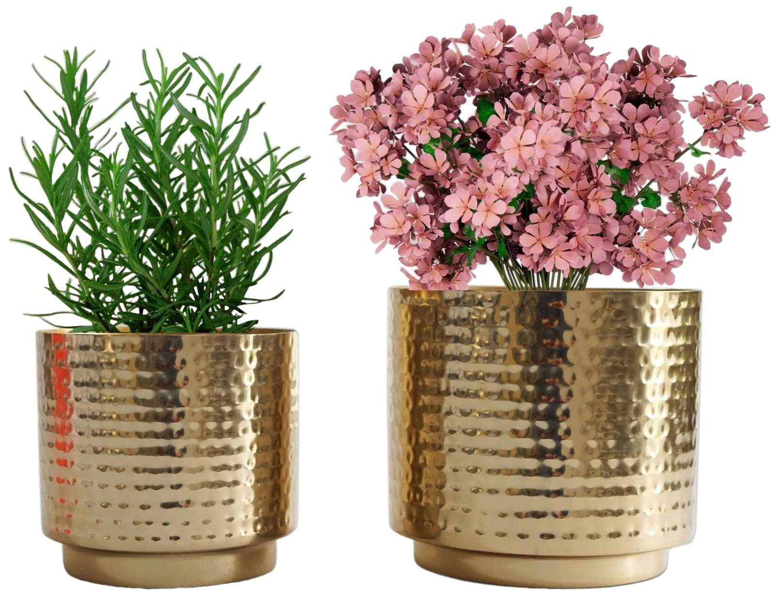 Set of 2 Different Size Hammered Gold Color Metal Tabletop Indoor Pots ...