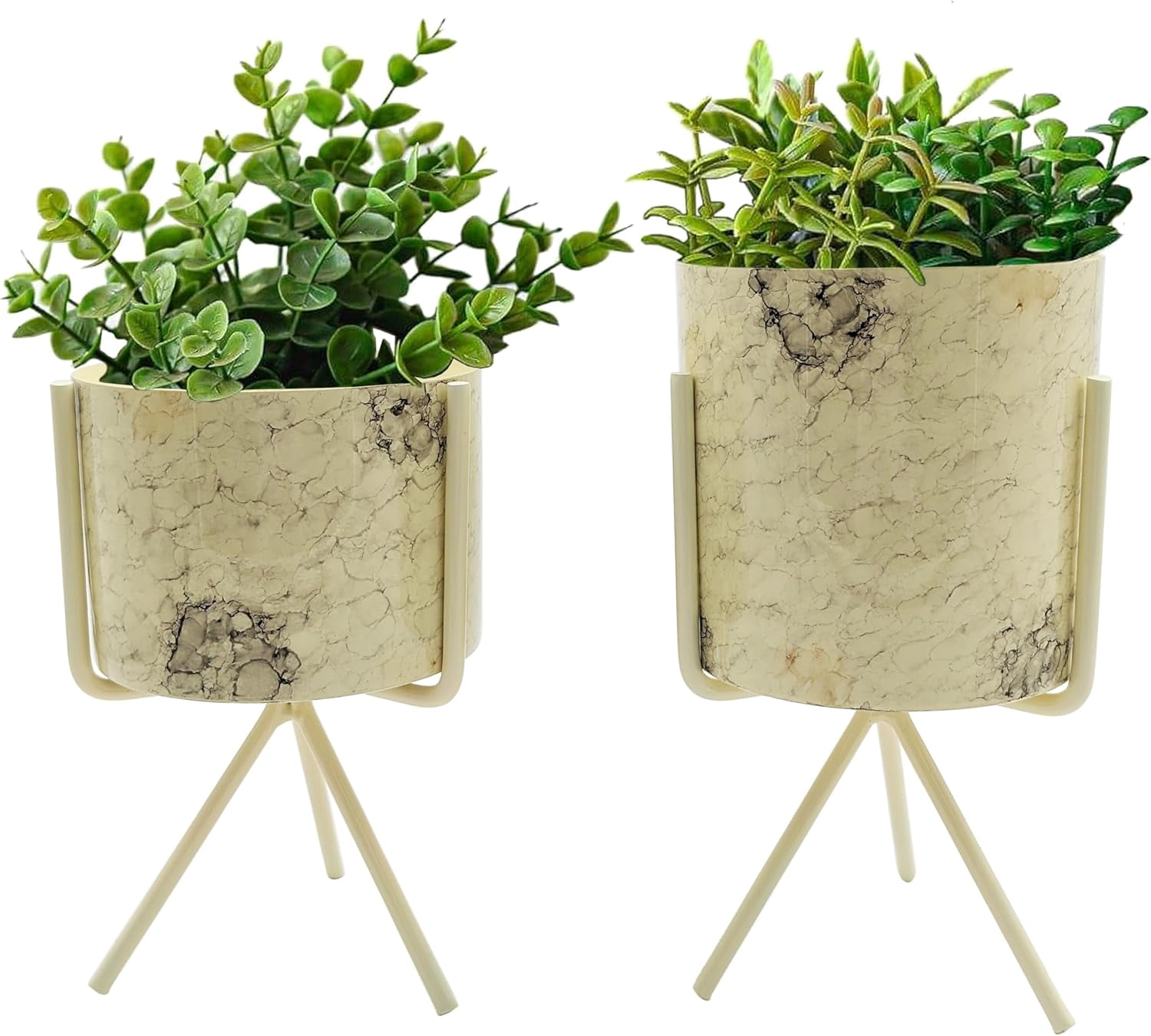 Set of 2 Different Size Marbled Tabletop Indoor Planters with Stands ...