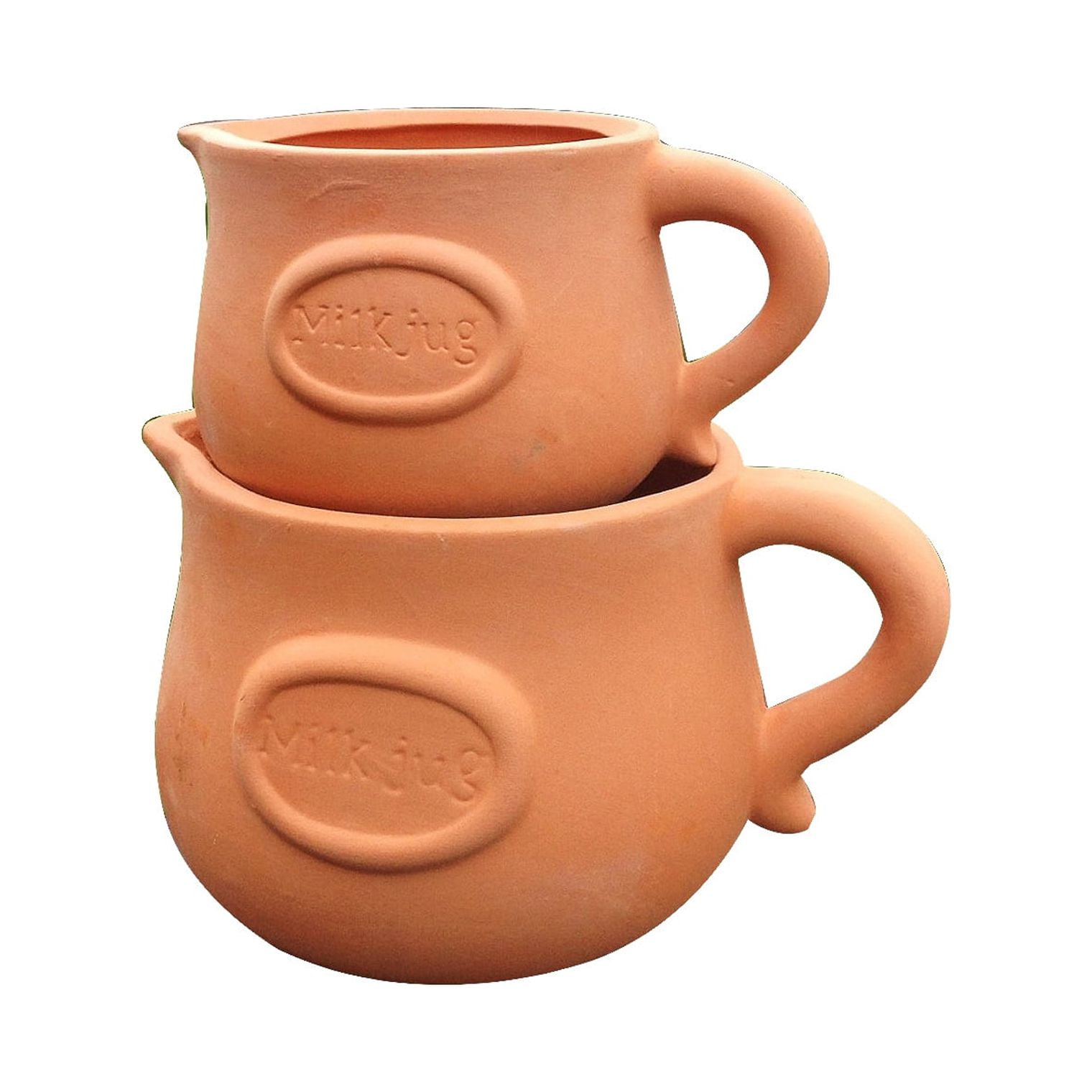 Set of 2 Different Sized Natural Colored Terracotta 'Milk Jug Badged ...