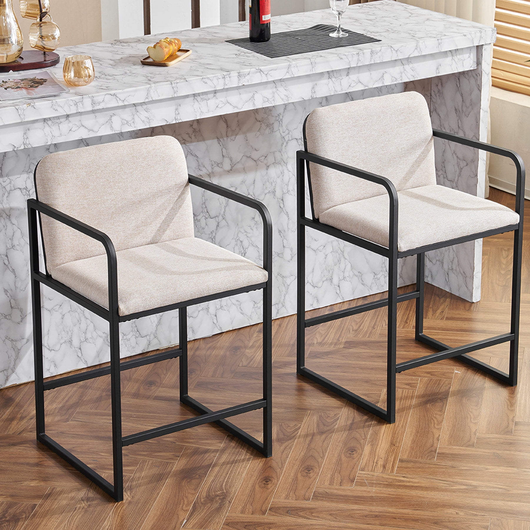 Set of 2 Dining Chairs | Multi-functional Use in Home Bar | Beige ...