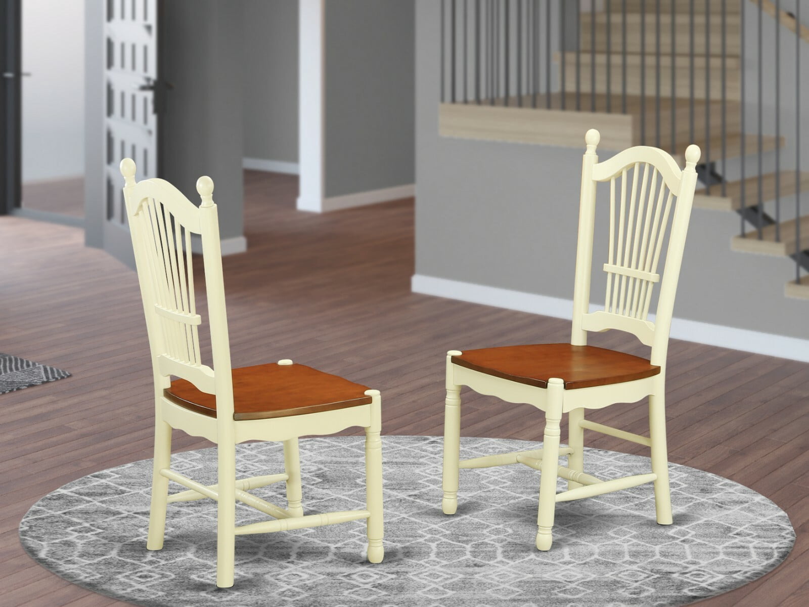 Set of 2 Dover dinette kitchen dining chairs w/ wood seat in buttermilk ...
