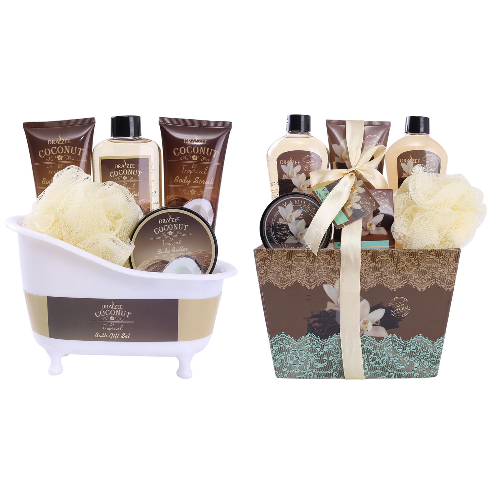 Set of 2 Draizee 10 Pcs Scented Spa Gift Basket Vanilla, Coconut with ...