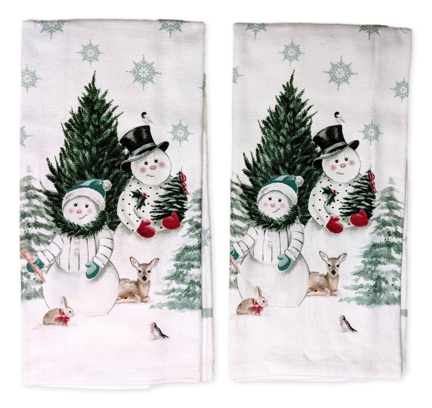 Set of 2 EVERGREEN FOREVER SNOWMEN Christmas Kitchen Towels, Kay Dee ...
