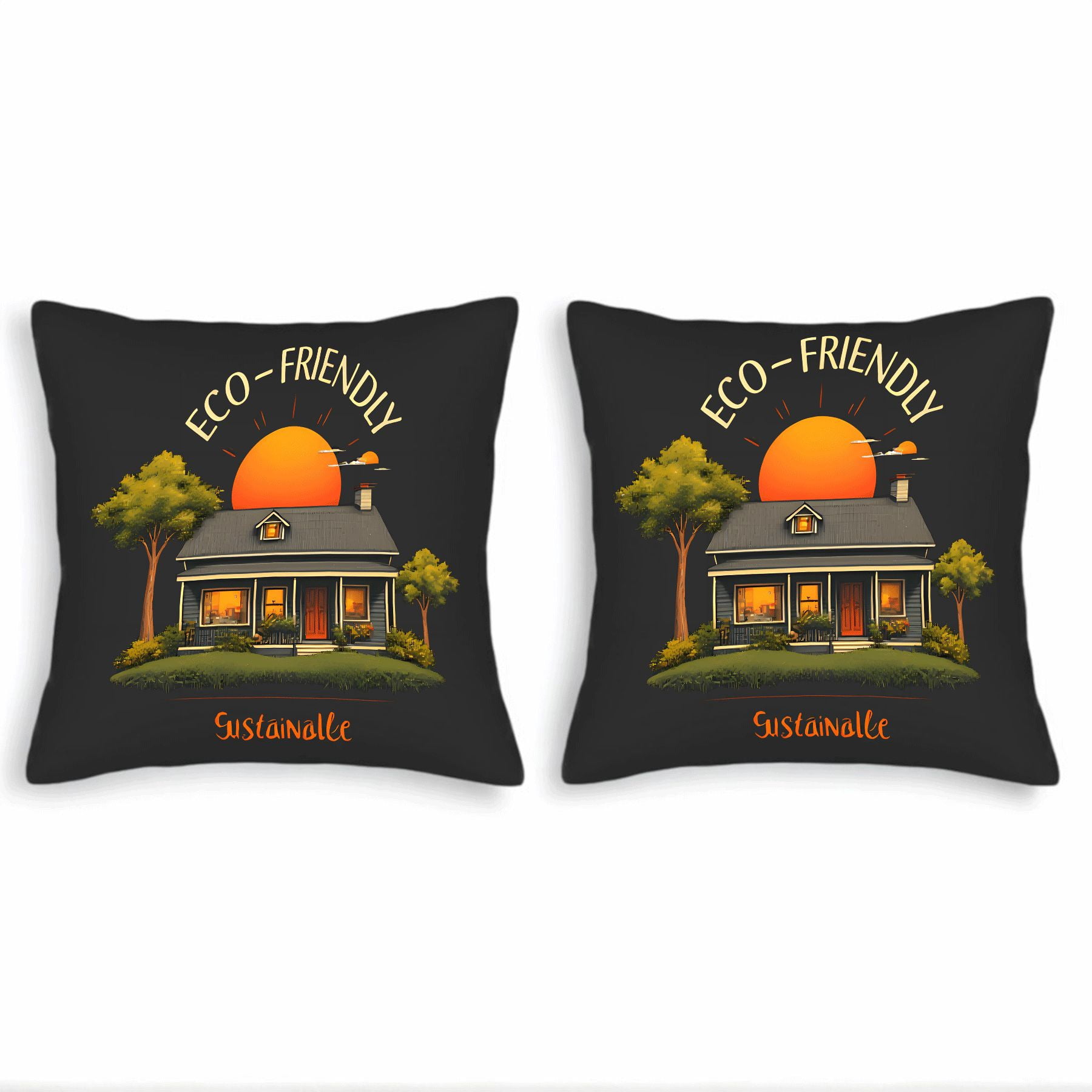 Set of 2 Eco - Friendly Throw Pillow Covers 18x18in - Cozy Green Roof ...