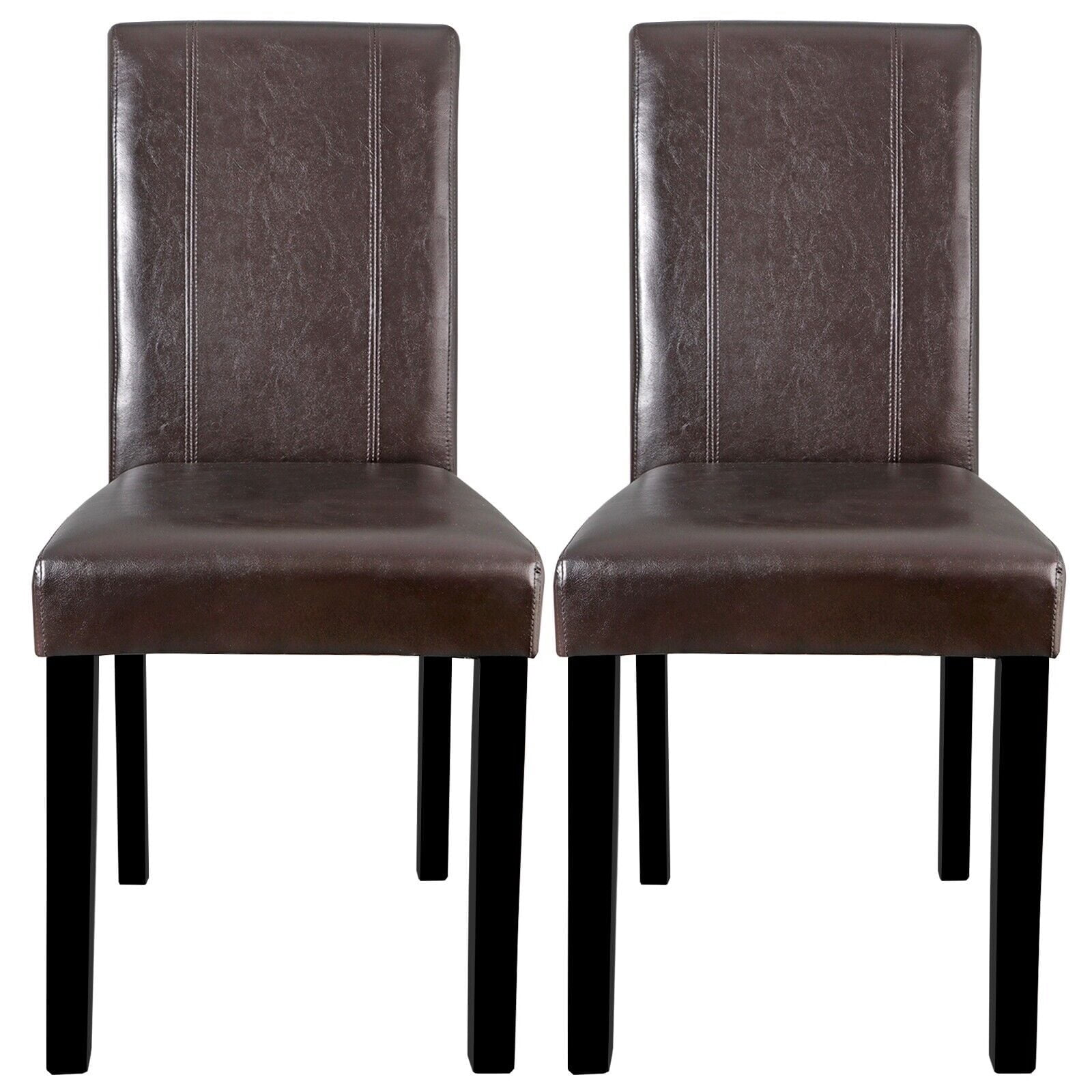 Set of 2 Elegant Brown Leather Armless Dining Parson Chairs - Walmart.com