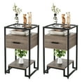 Set of 2 End Table with Drawer and 3-Tier Storage & Tempered Glass Top ...