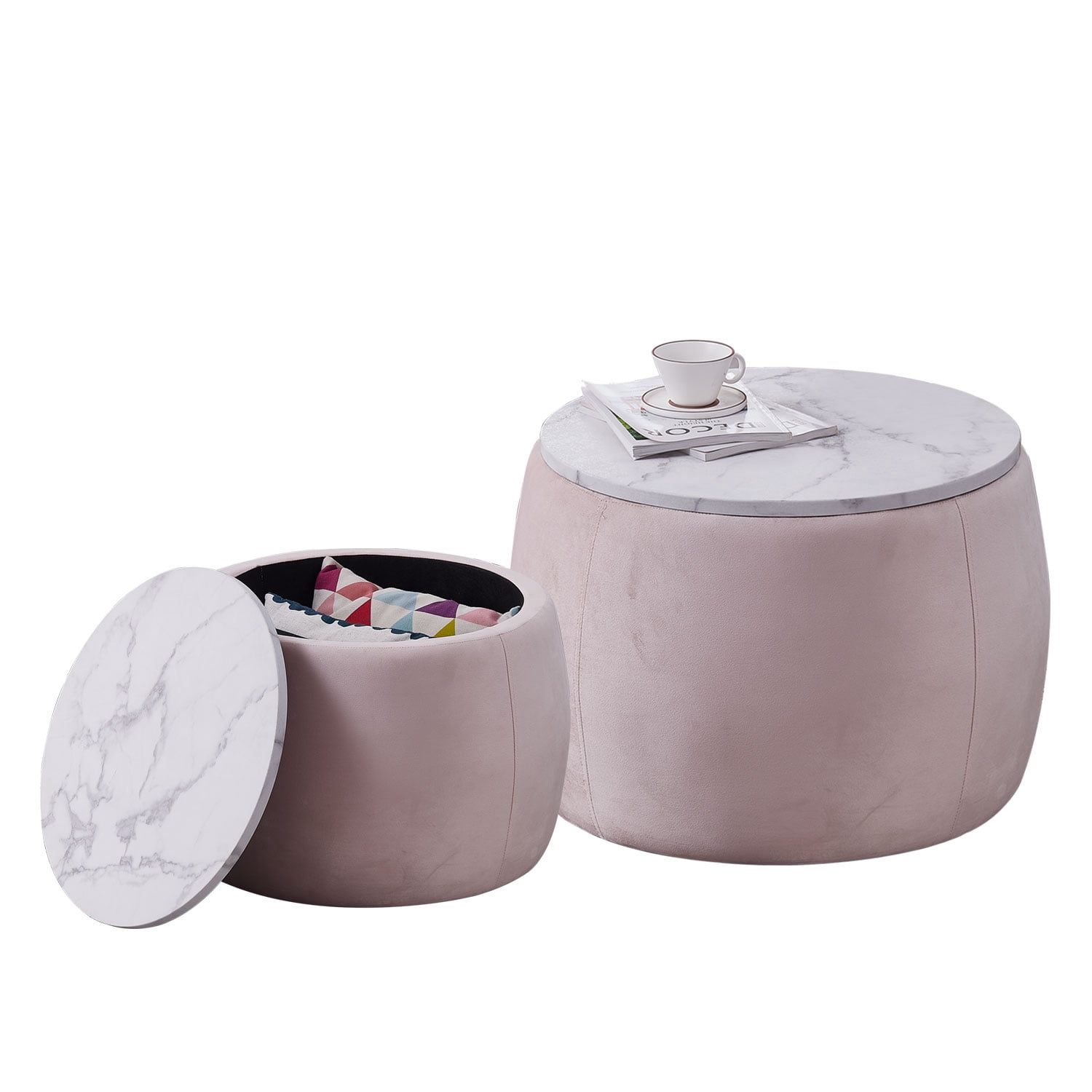 Set of 2 End Table with Storage, Round Accent Coffee Table Side Table ...