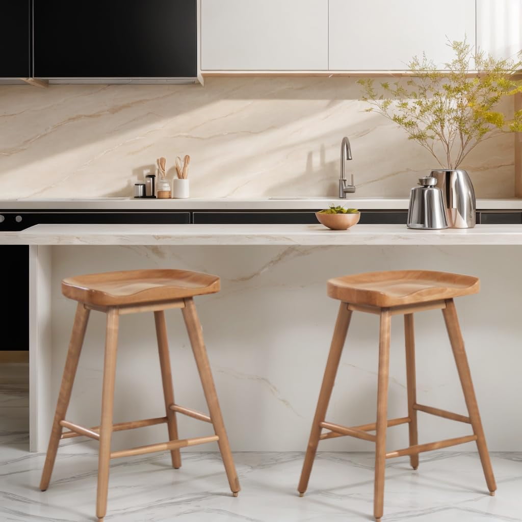 Set of 2 Ergonomic Bar Stools 24.25" Wooden Counter Height Stools with ...