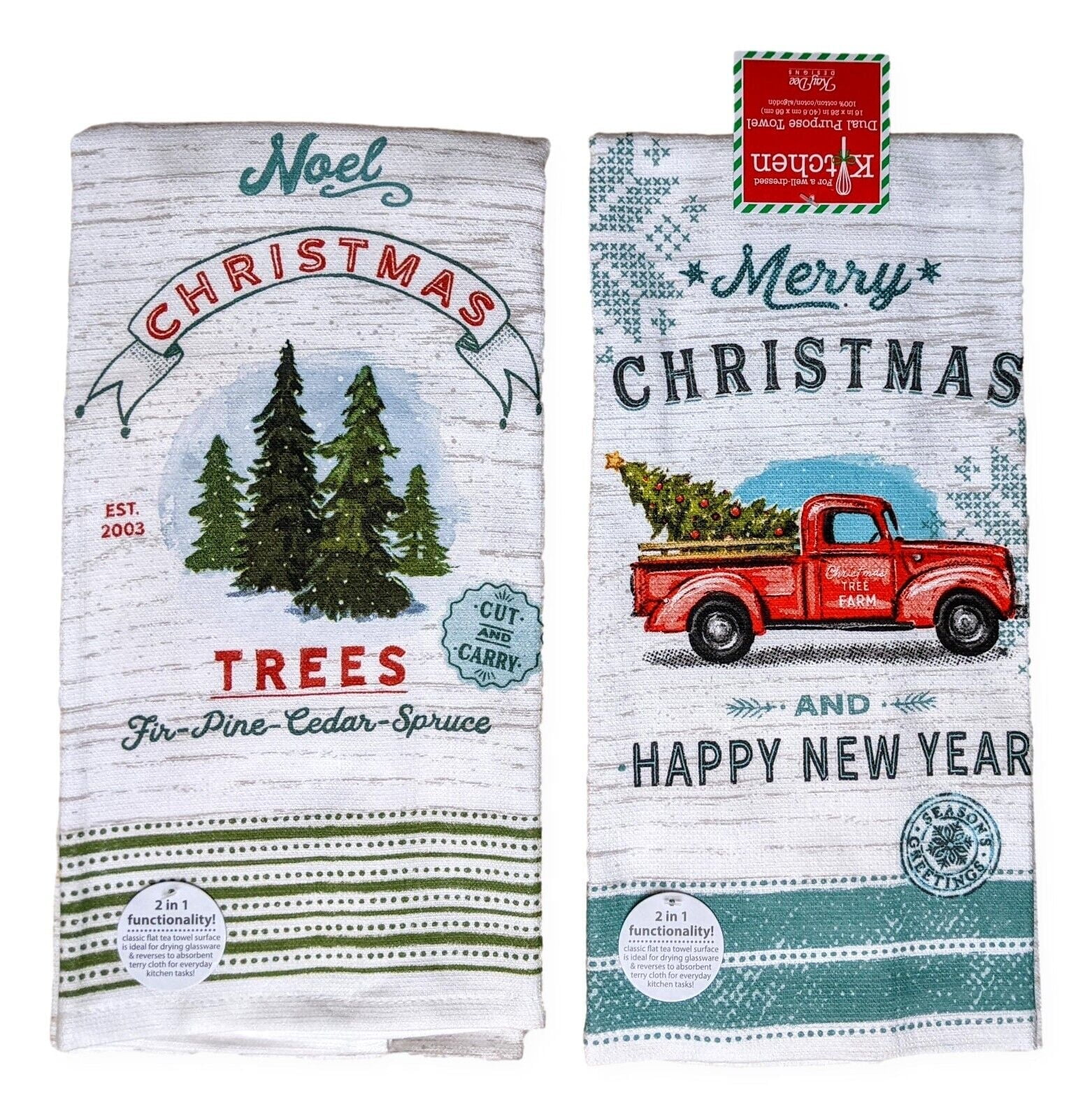 Set of 2 FARMHOUSE CHRISTMAS Truck & Tree Kitchen Towels by Kay Dee ...