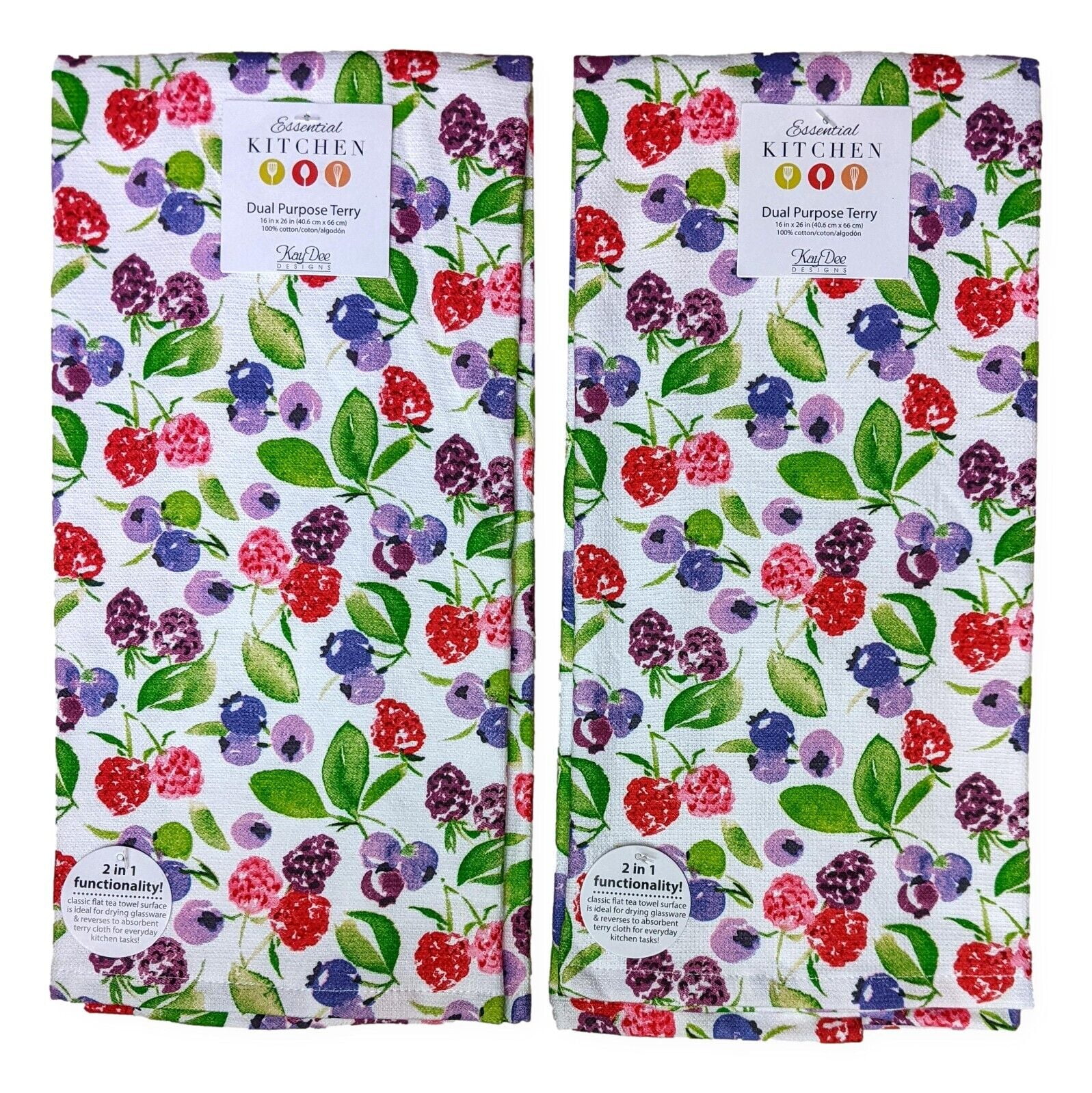 Set of 2 FRUIT MARKET Mixed Berry Toss Terry Kitchen Towels by Kay Dee ...