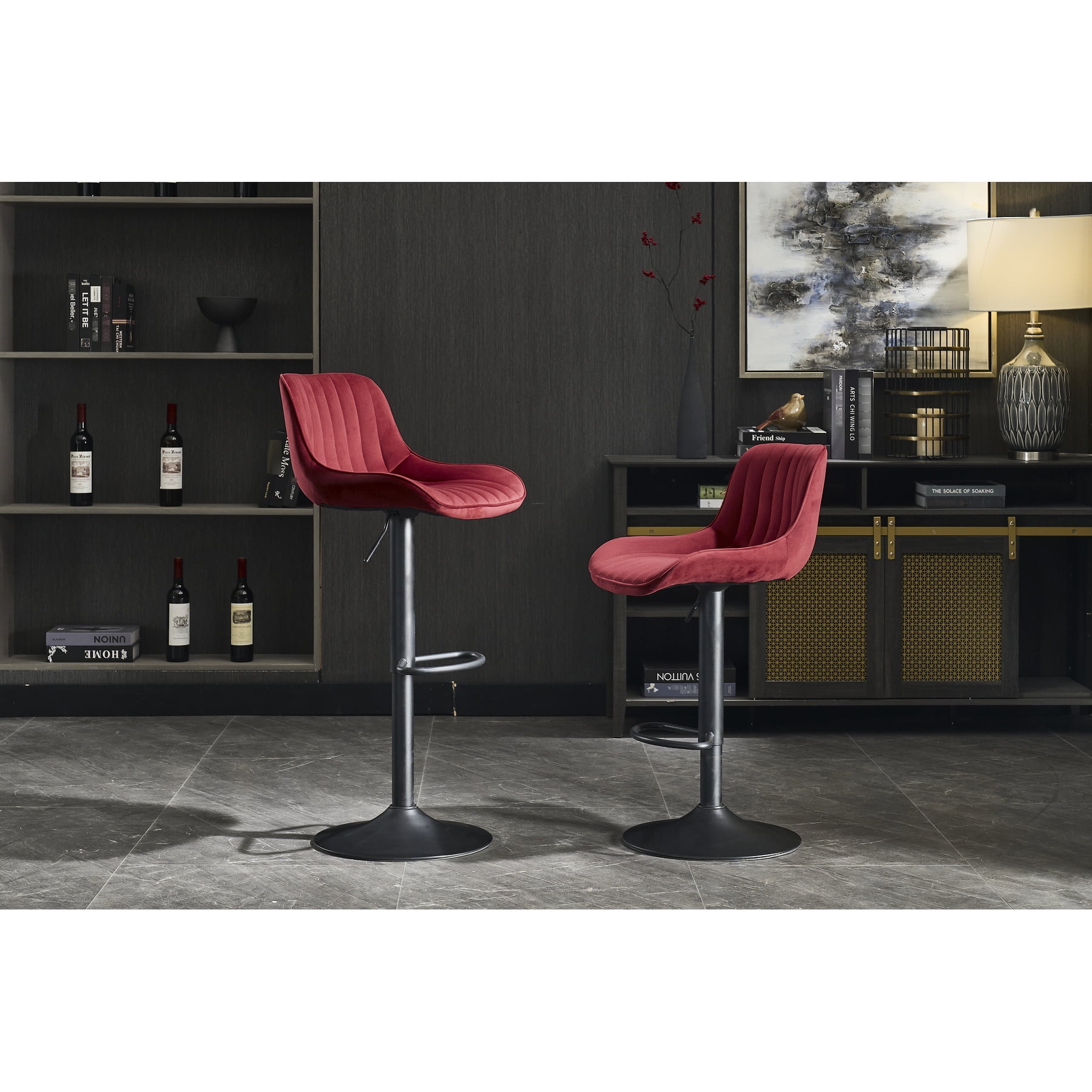 Set of 2 Fabric Bar Stools | Adjustable Height, Swivel Base for Kitchen ...