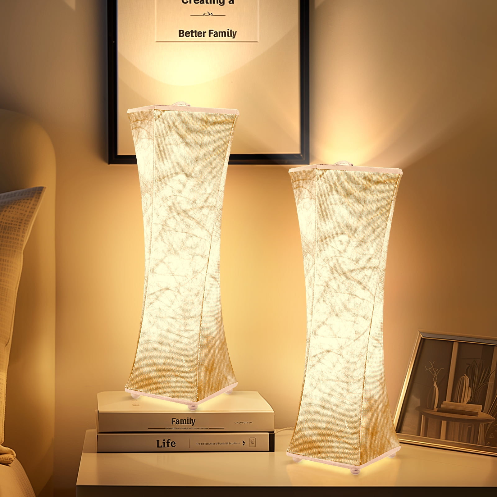 BlitzWill Set of 2 Fabric Table Lamps, Modern Dimmable Nightstand Lamps ...