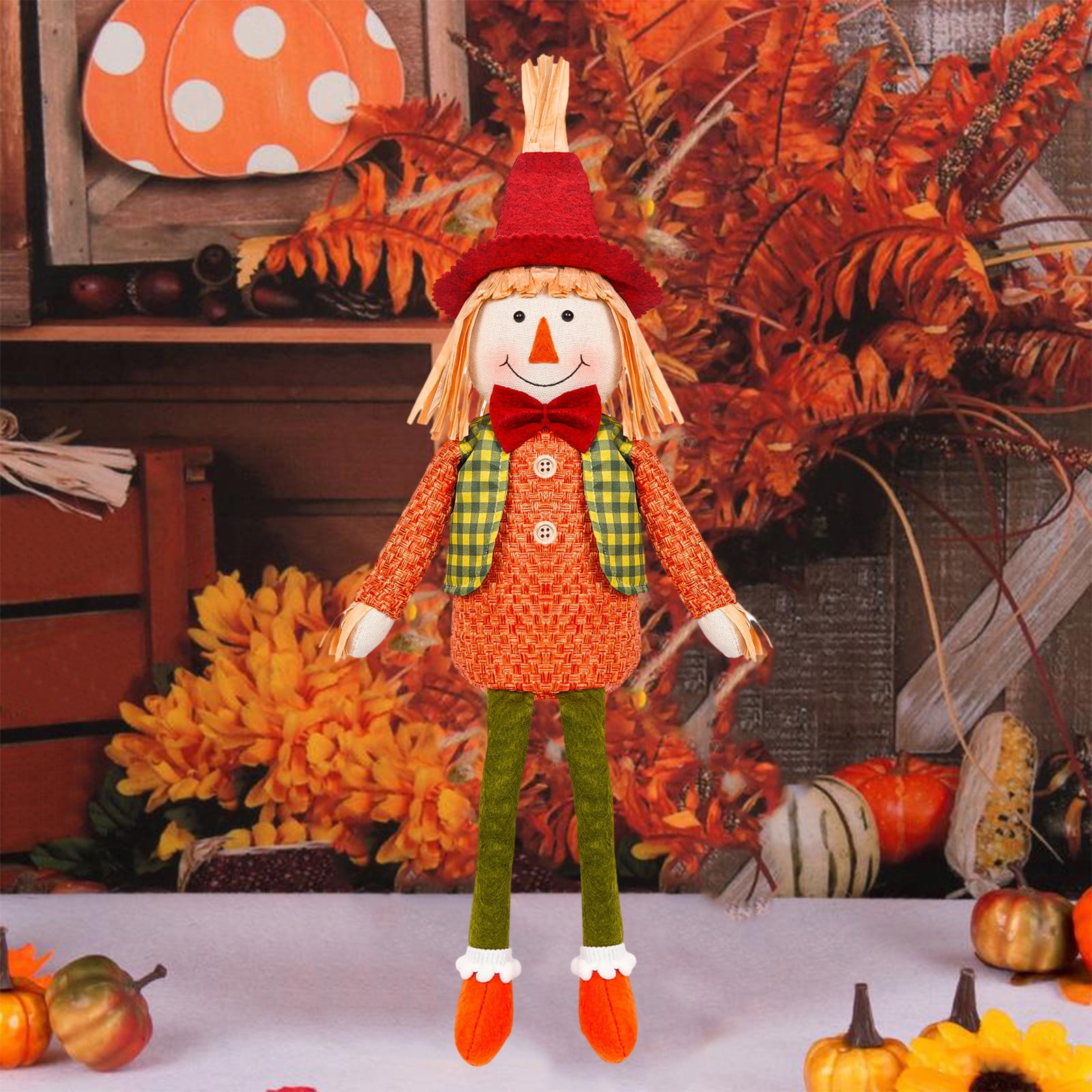 Set of 2 Fall Harvest Scarecrow Figurines Shelf Sitter Fabric Boy and ...