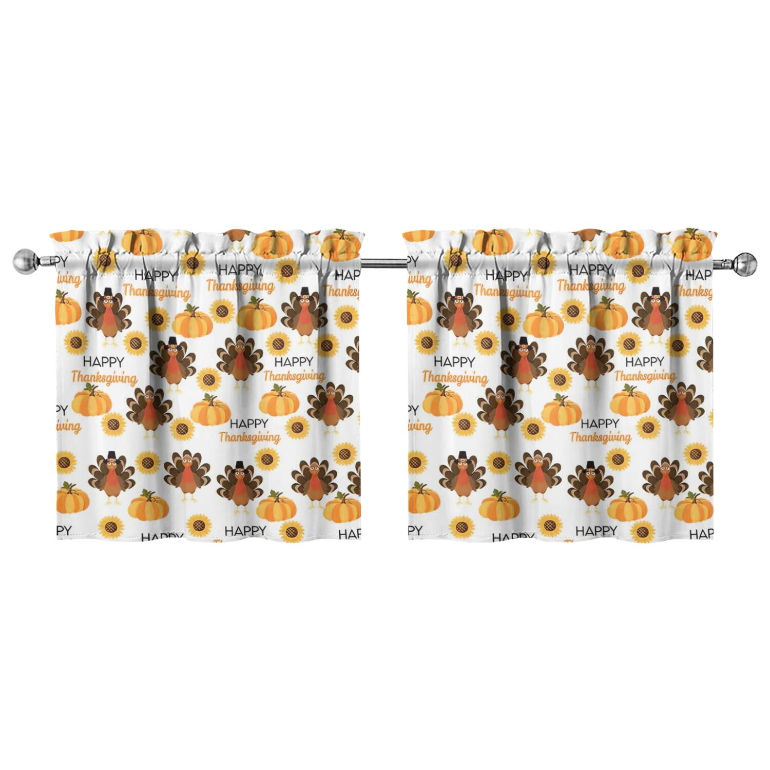 Set of 2 Fall Kitchen Curtains - Rustic Farmhouse Tier Panels 27.5x24 ...