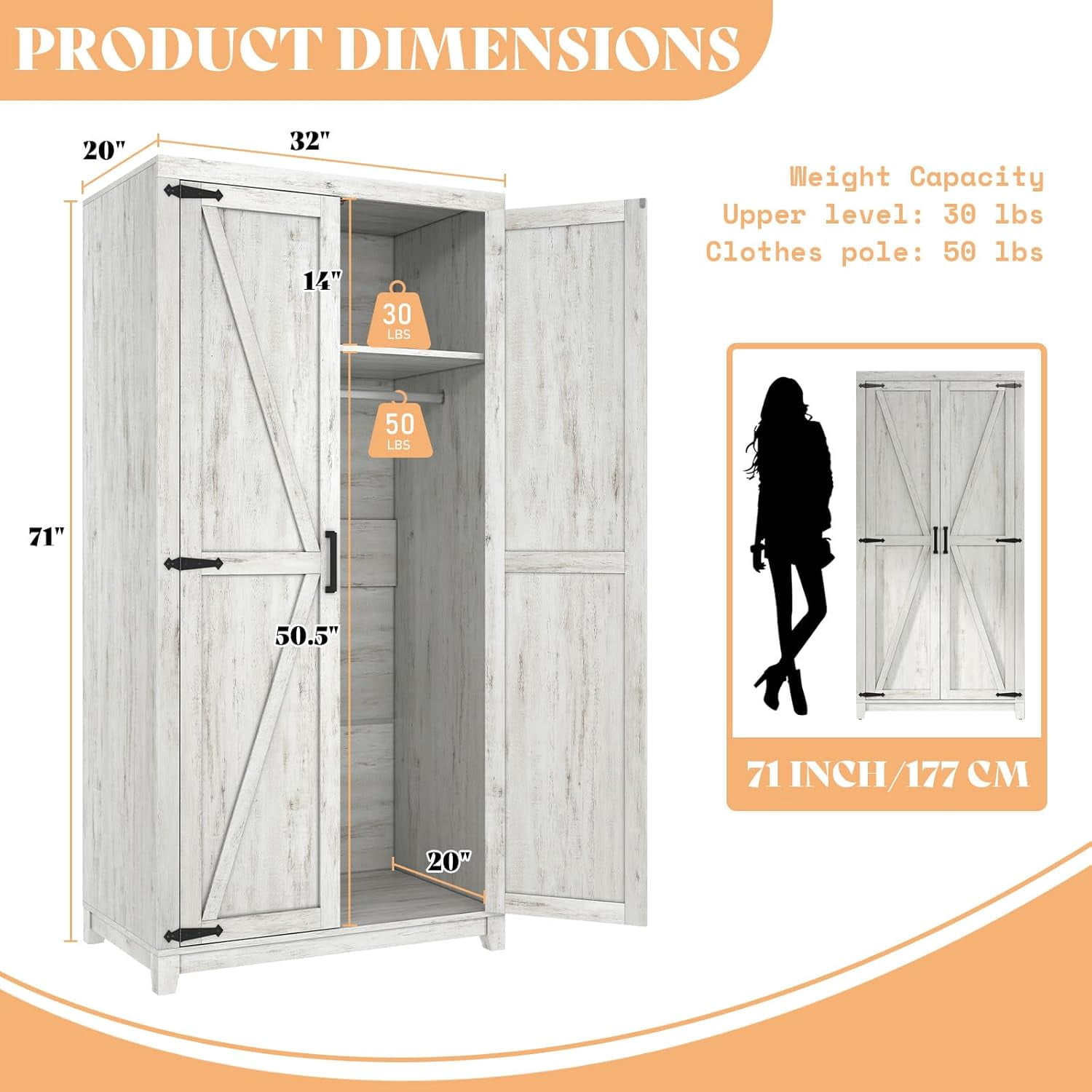 Set of 2 Farmhouse Armoire Wardrobe with Barn , 71" Storage Cabinet ...