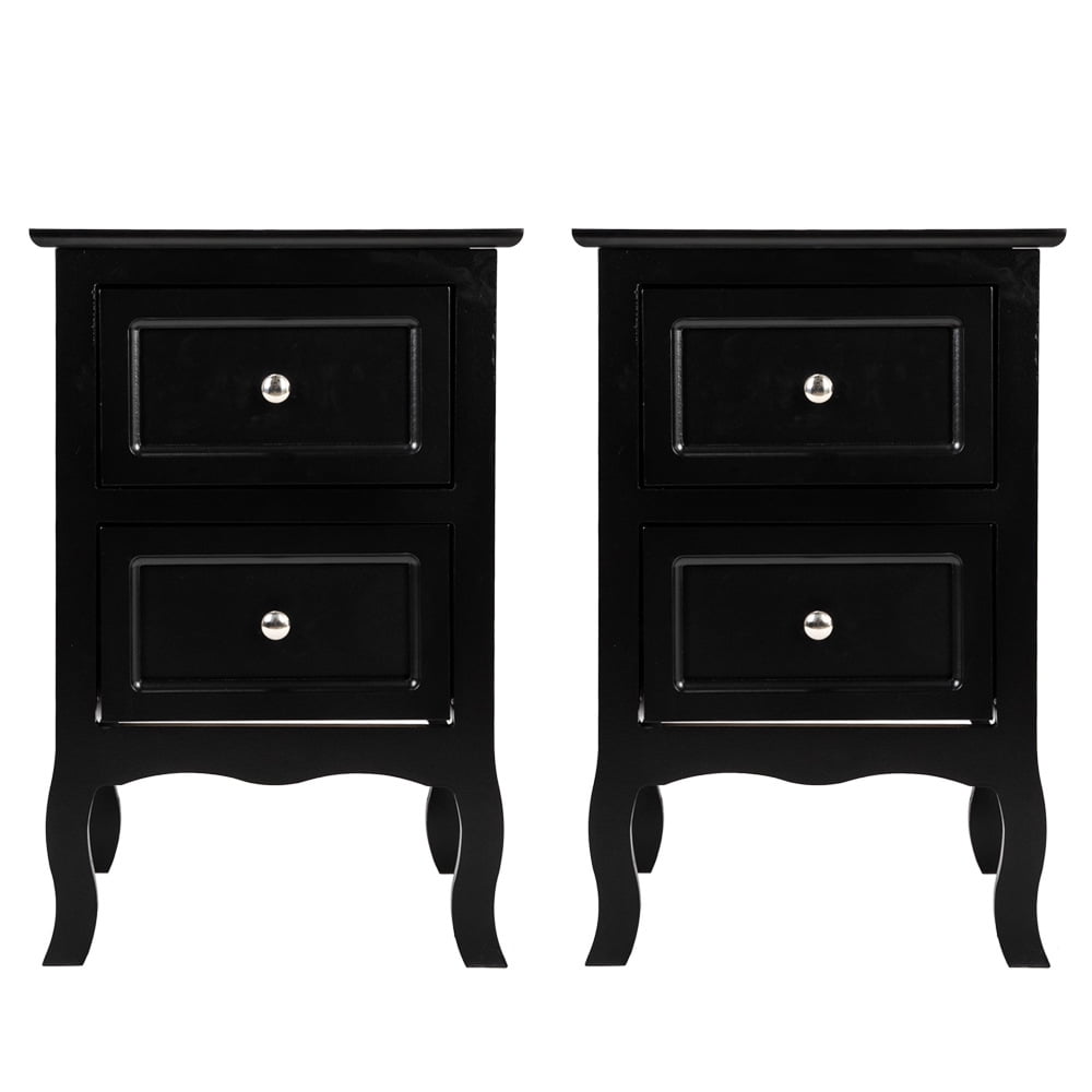 Set of 2 Farmhouse Large Size Nightstand, 2-Tier Night Tables with 2 ...