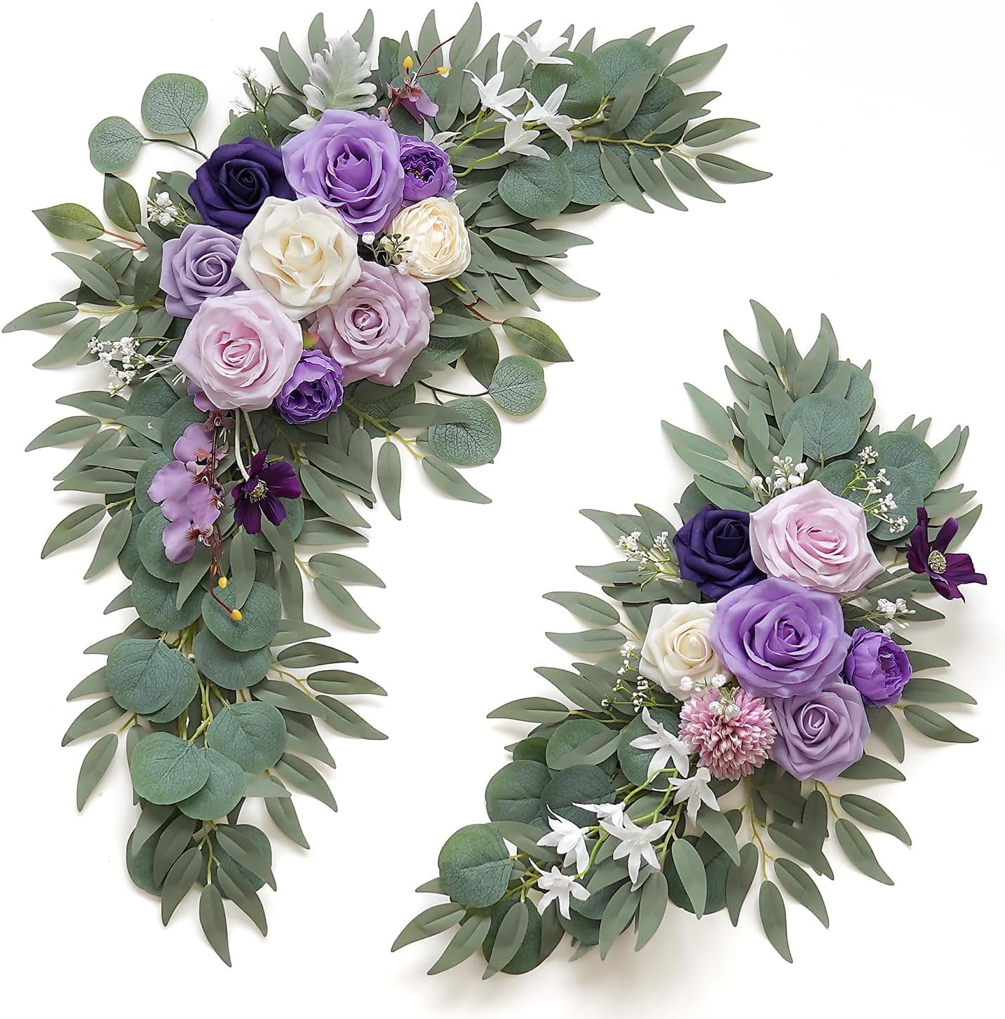 Set of 2 Faux Flower Swags for Wedding Signs and Decorations, Purple ...