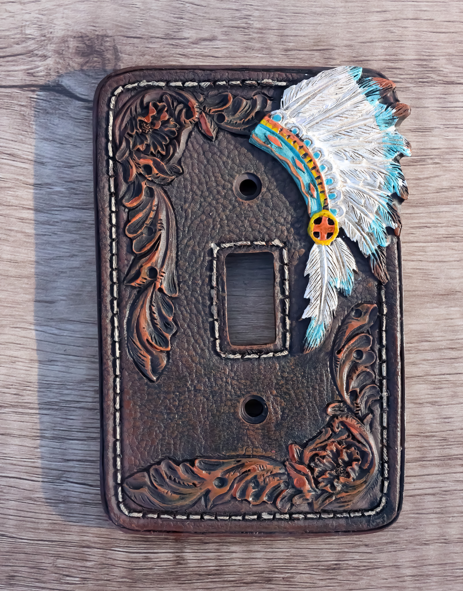 Set of 2 Faux Leather Tribal Indian Chief Headdress Single Toggle ...