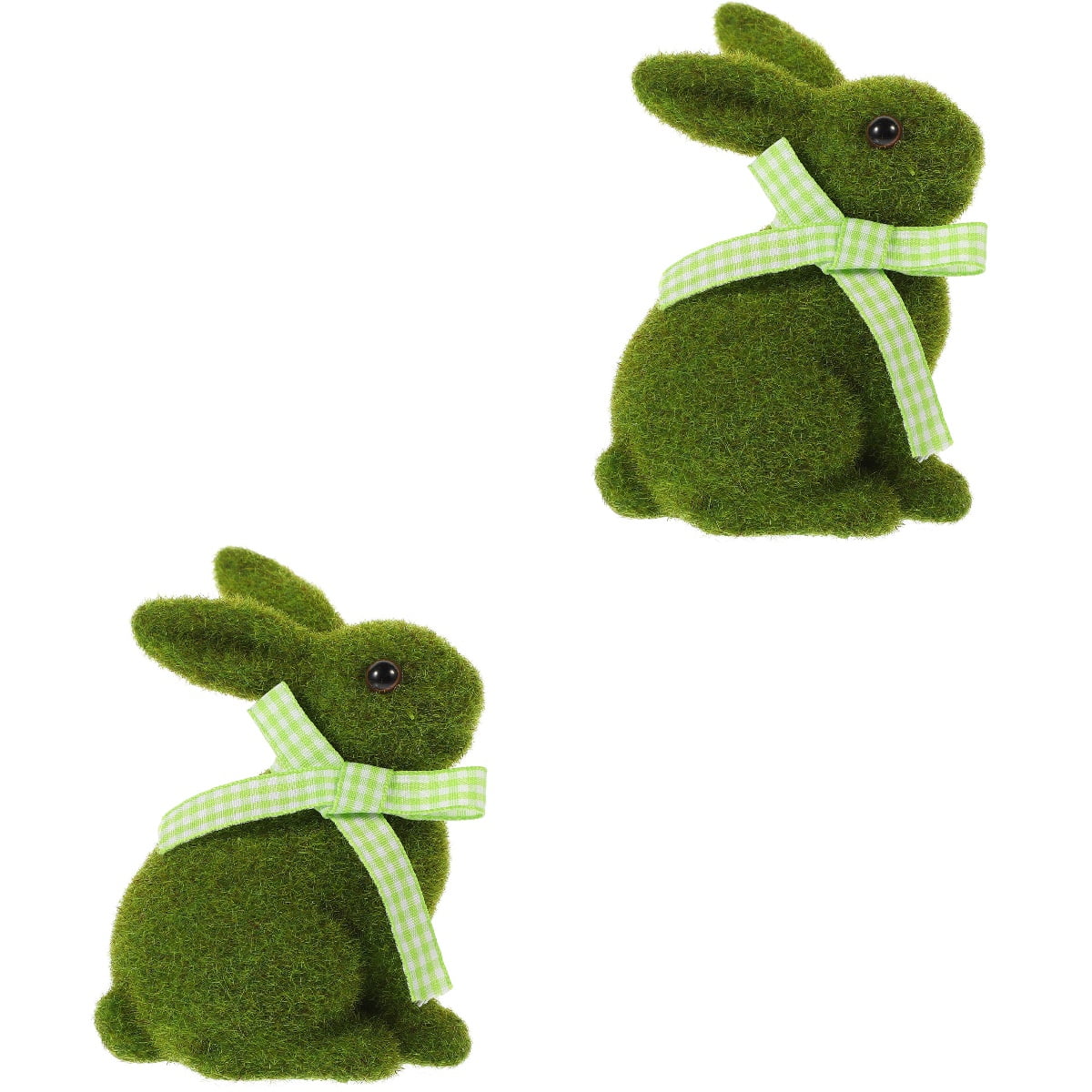 Set of 2 Flocked Figurines, Simulation Bunny Sculptures with Soft ...
