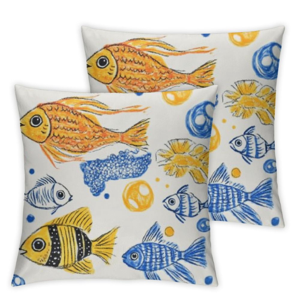 Set of 2, Fish bubbles Square, Double-Sided Print Home Furnishing ...