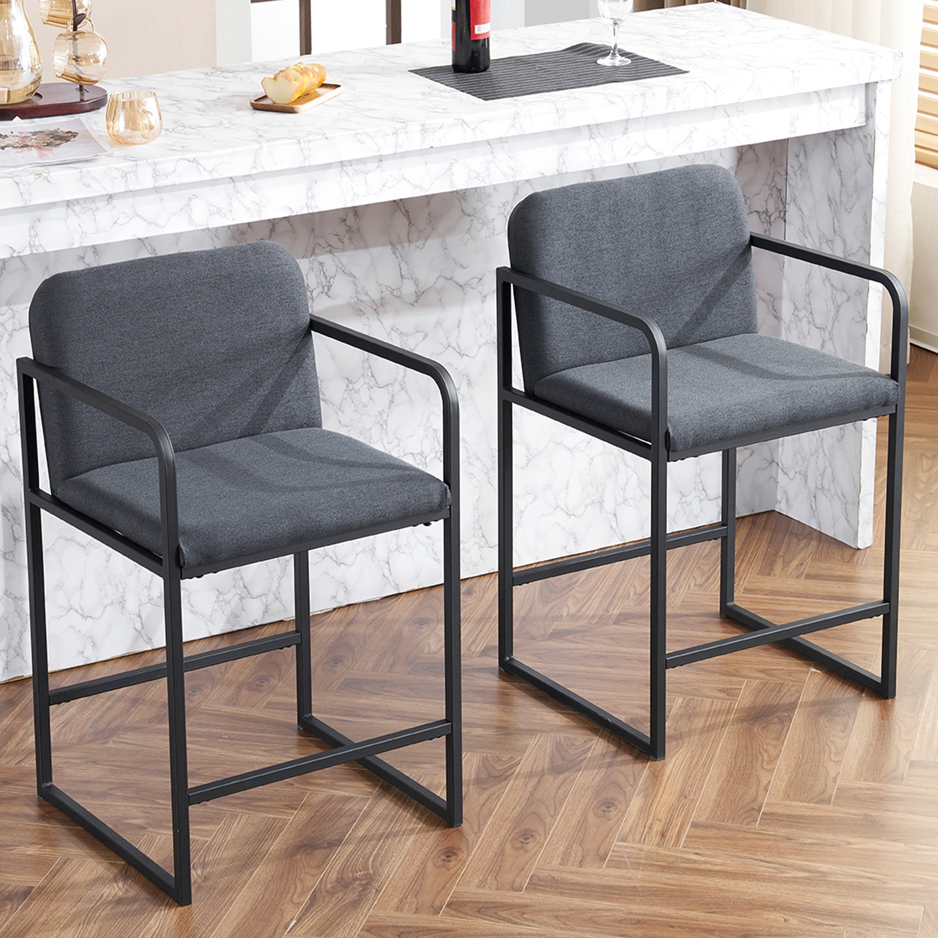 Set of 2 Foam-Filled Bar Stools | Relaxing Ergonomic Design | For ...