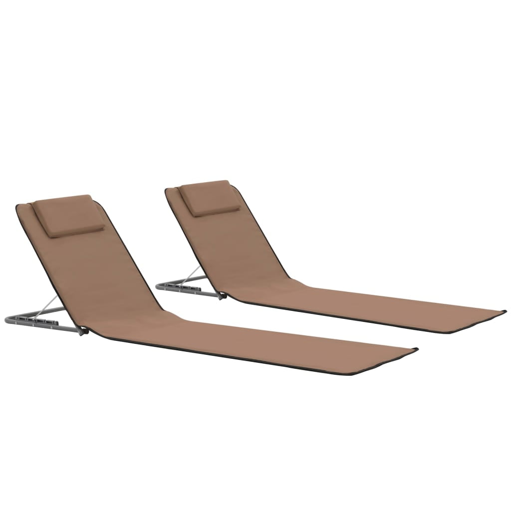 Set of 2 Foldable Beach Chairs – Brown, Powder-Coated Steel Frame & 100 ...
