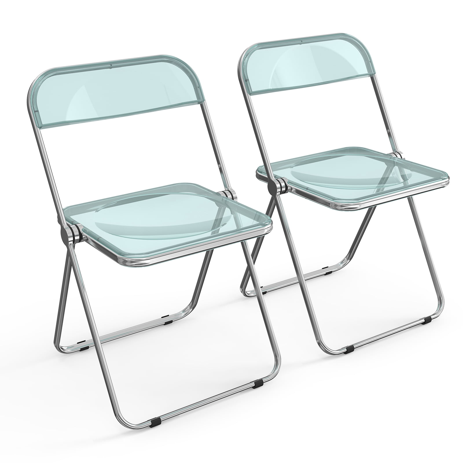 Set of 2 Foldable Patio Plastic Chairs in Blue Transparent with Compact ...