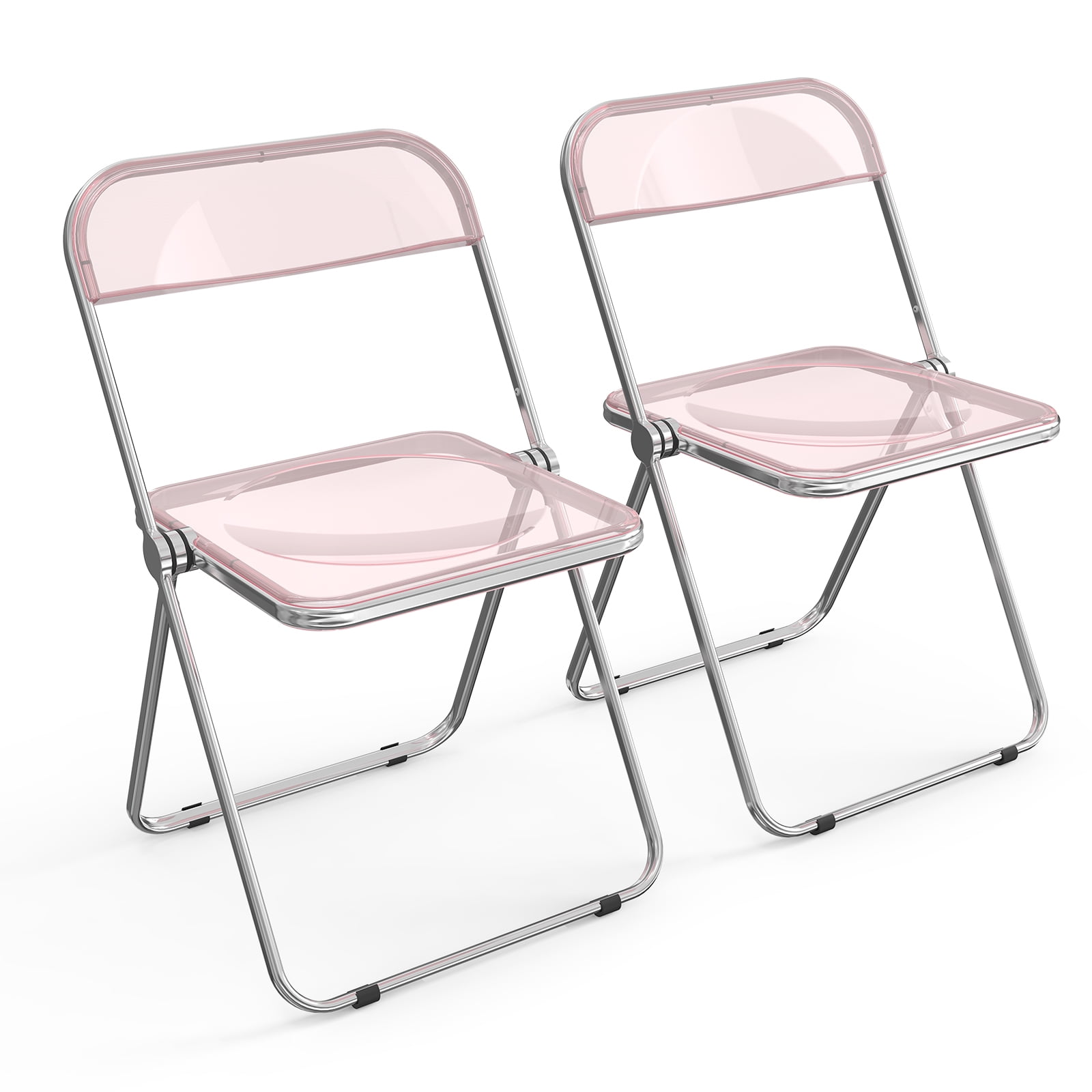 Set of 2 Foldable Pink Transparent Plastic Patio Chairs - Portable ...