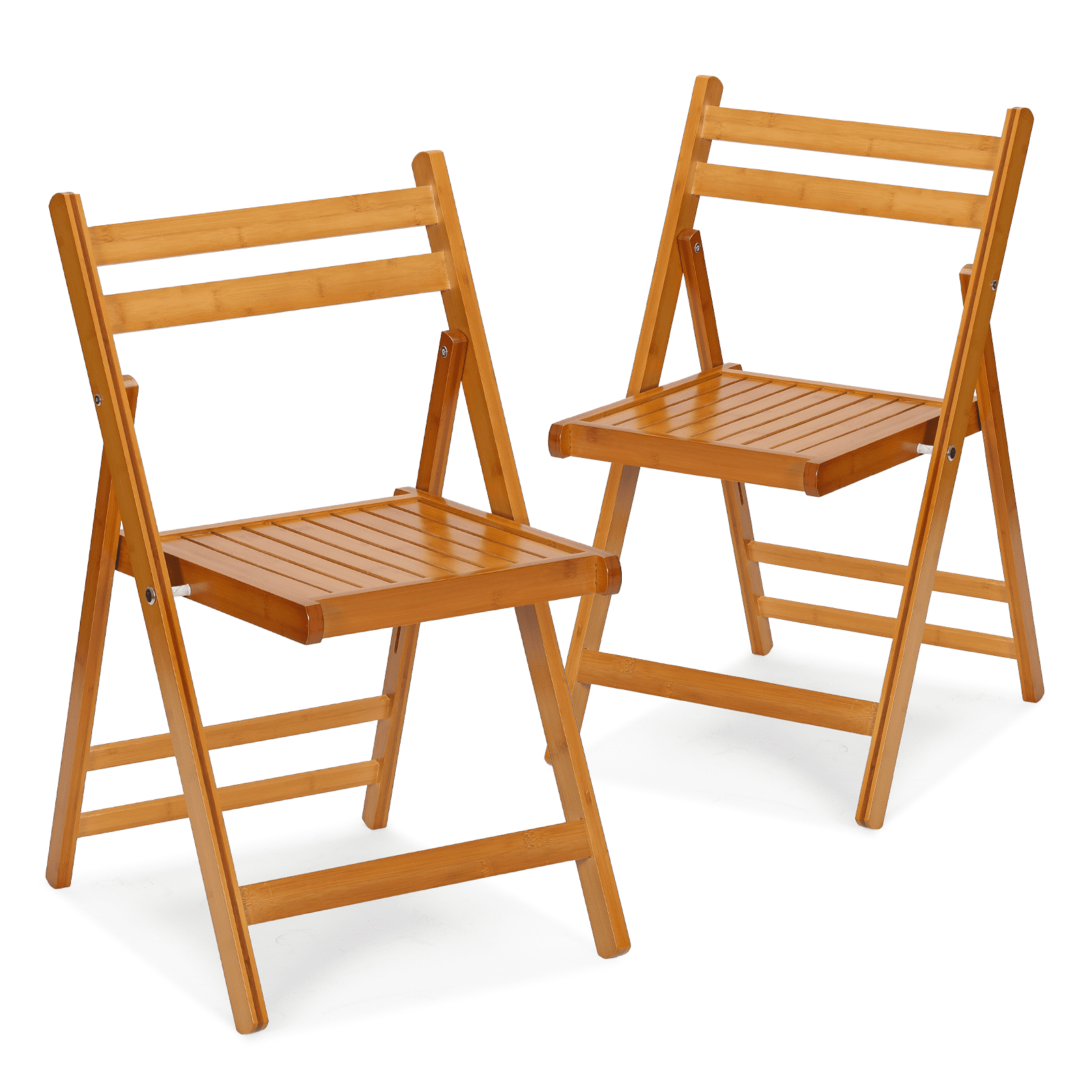 Set of 2 Foldable Wooden Slatted Chair Dining Room Kitchen Classic ...
