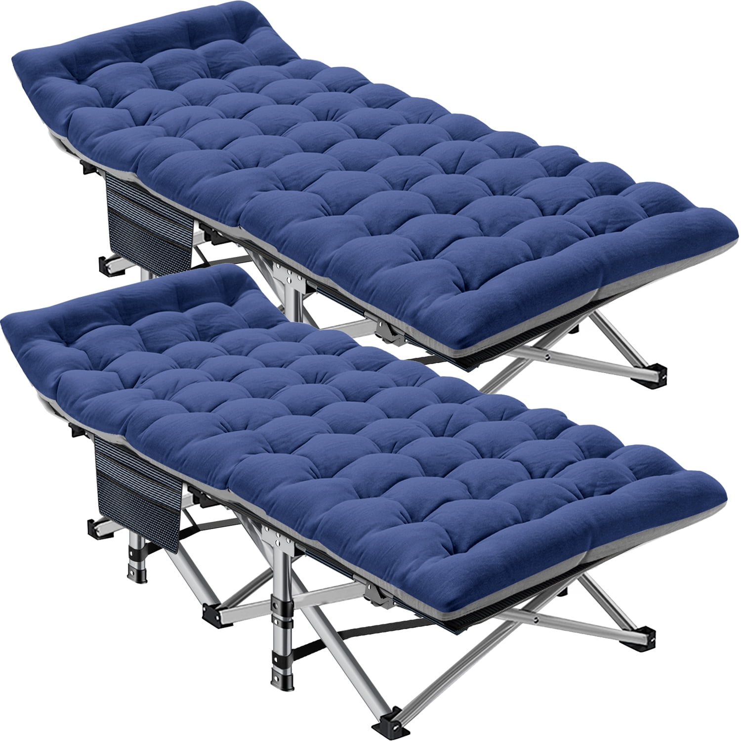 Set of 2 Folding Camping Cot with 2 Sided Mattress, Carry Bag, Sleeping ...