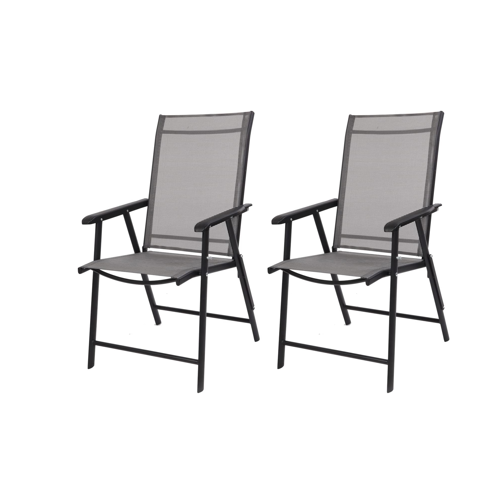 Set of 2 Folding Chairs, Portable Patio Chairs, Sling Back Chairs with ...