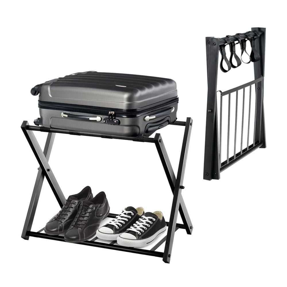 Set of 2 Folding Metal Luggage Rack Suitcase Shoe Racks and Storage ...
