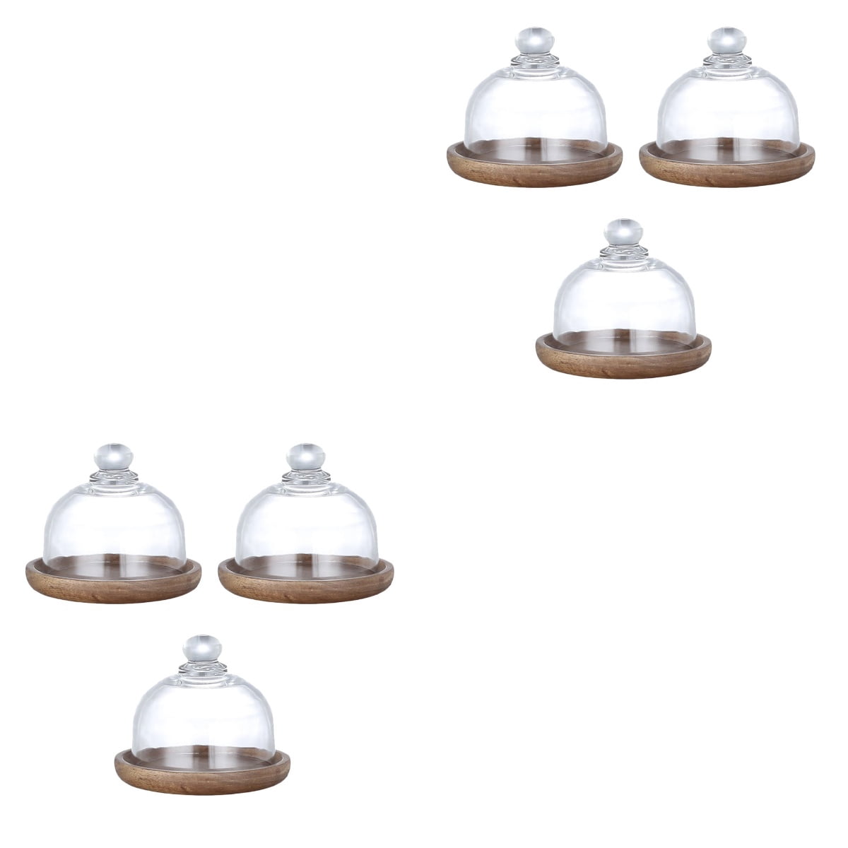 Set of 2 Food Containers with Lids Solid Wood Glass Tray Buffet Display ...