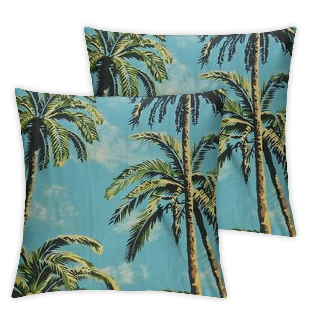Set of 2 Forest Green Throw Pillow Covers, Floral Summer Palm Trees ...