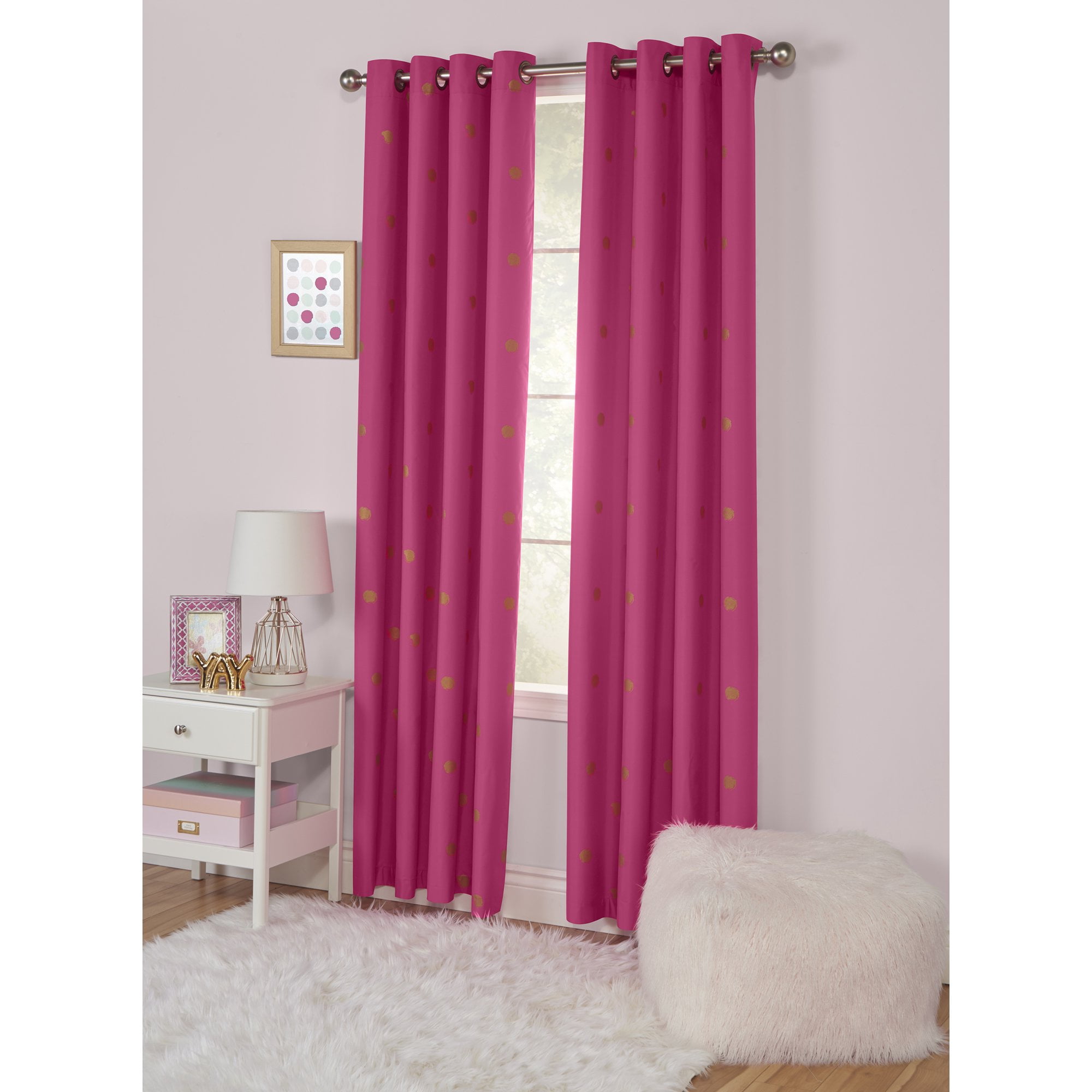 Your Zone Window Curtain Set, Fuchsia with Gold, 50"x 63", 2 Panels ...
