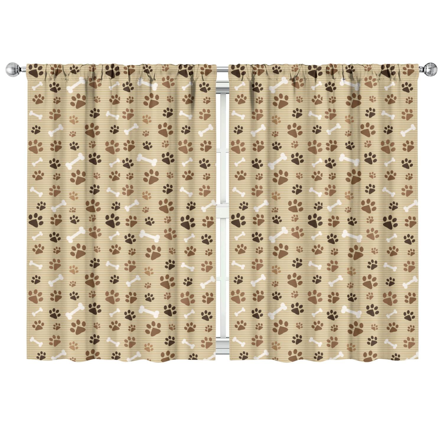 Set of 2 Funny Dog Tier Curtains - Whimsical Puppy & Bone Design Semi ...