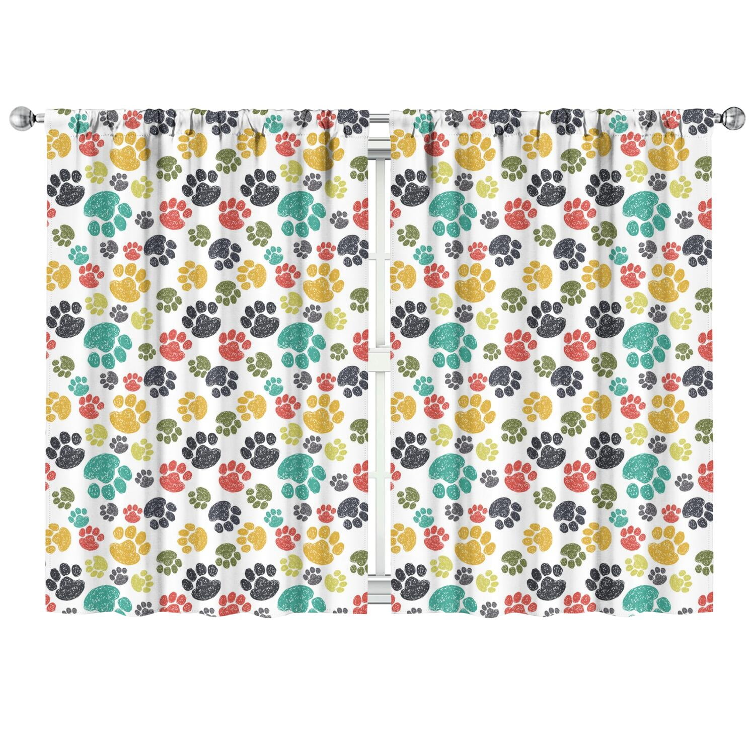 Set of 2 Funny Dog Tier Curtains - Whimsical Puppy & Bone Design Semi ...