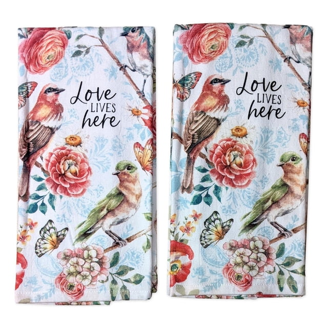 Set of 2 GARDEN BUTTERFLY Love Lives Here Terry Kitchen Towels, Kay Dee ...