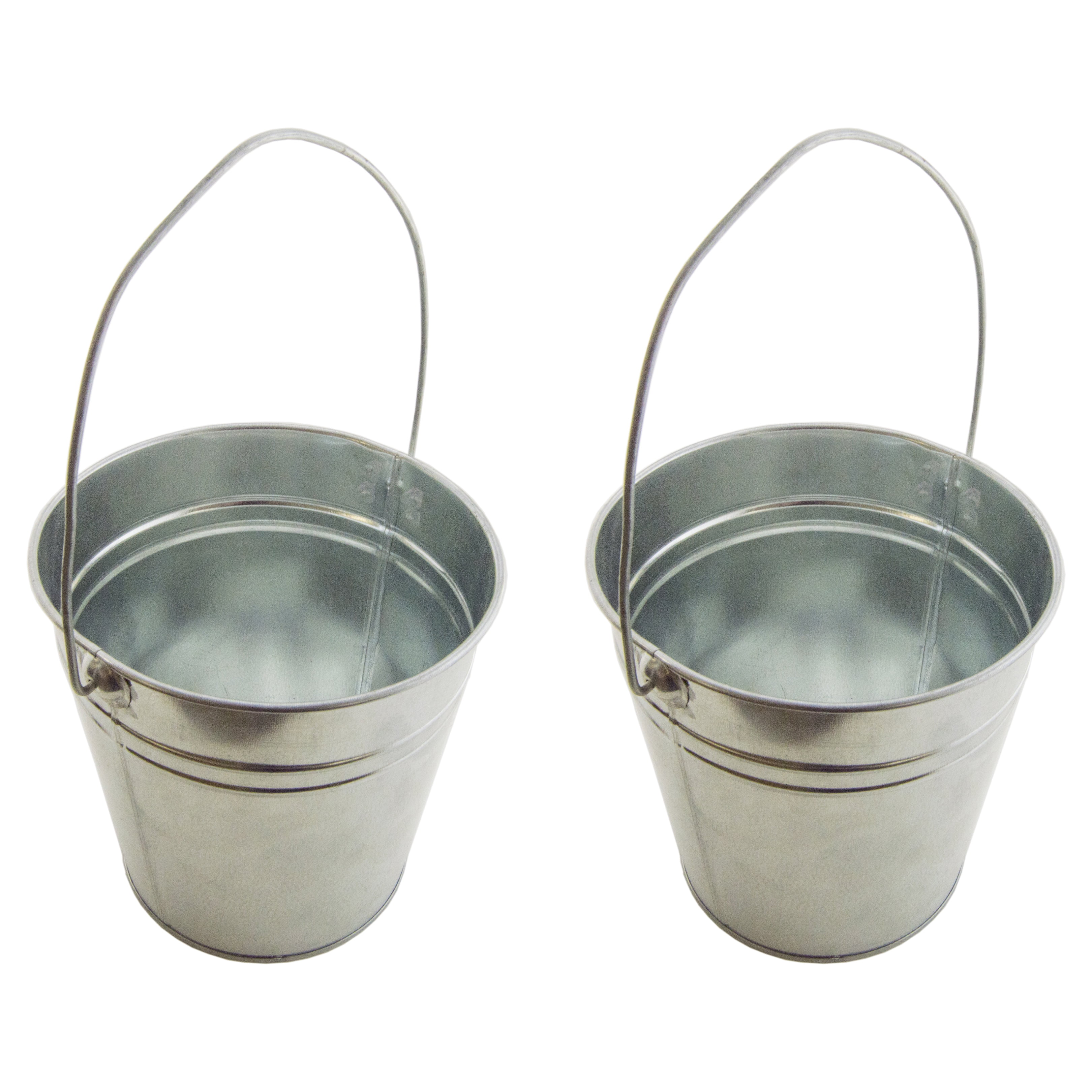 Set of 2 Galvanized Metal Pail Buckets with Handles - 6" Tall x 6 ...