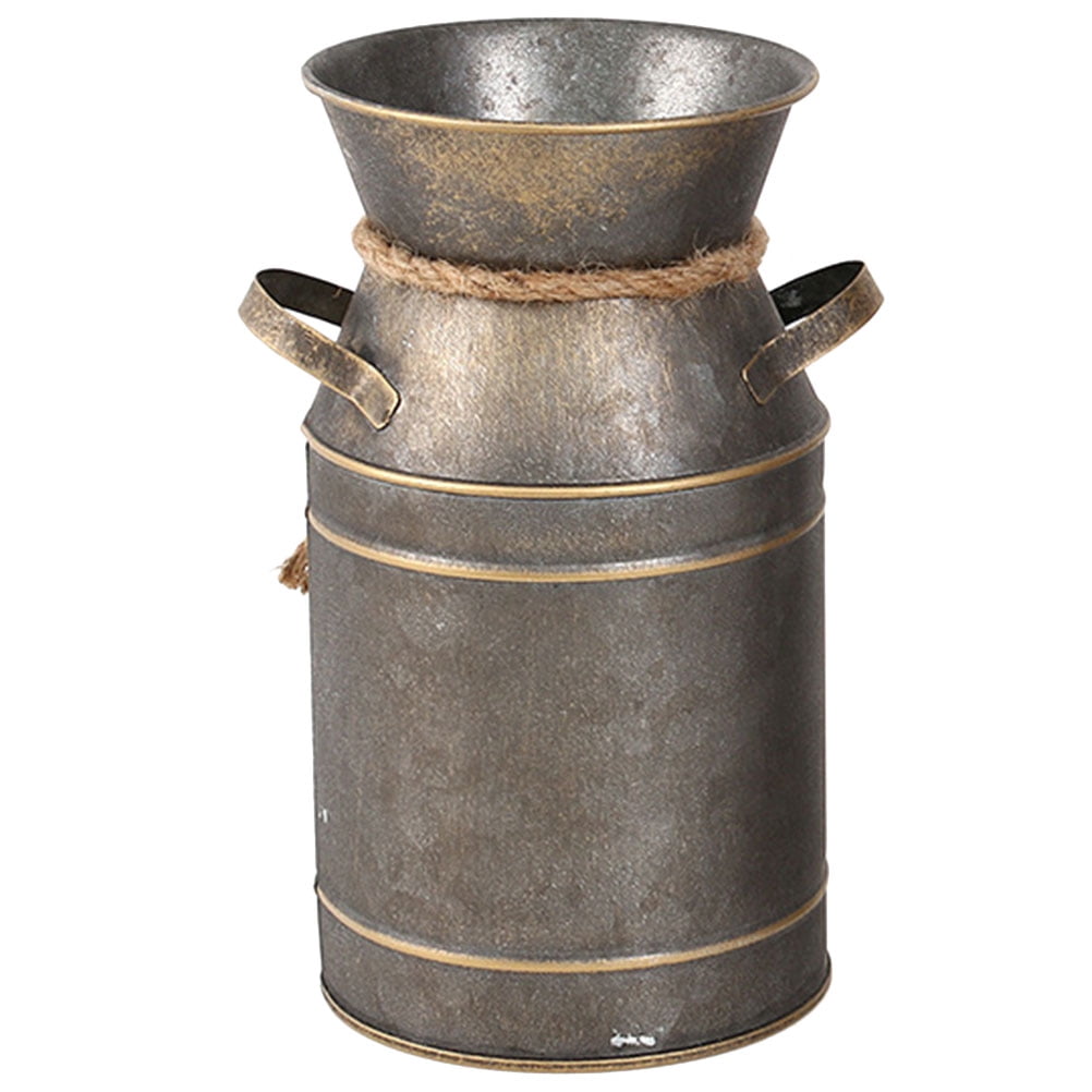 Set of 2 Galvanized Vase Artificial Tin Flower Bucket Plant Decor ...