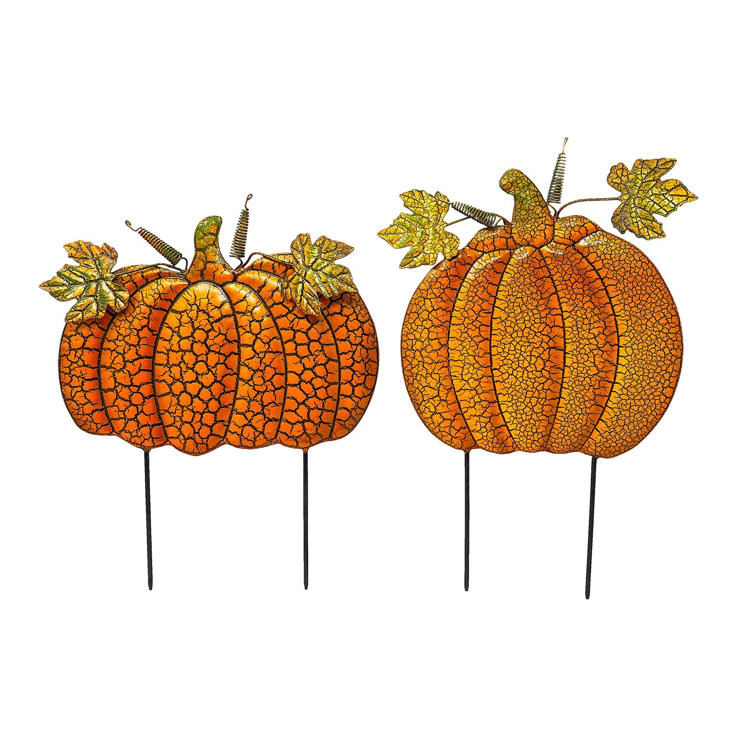 Set of 2 Garden Pumpkin Metal Stakes For Outdoor Decor Autumn ...