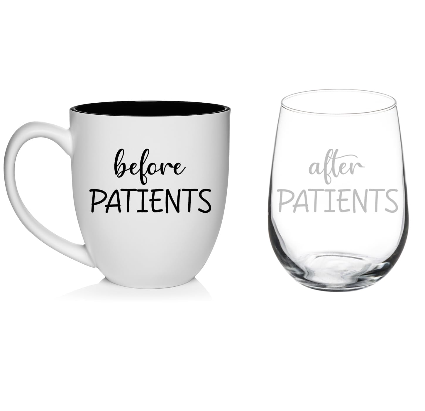 Set of 2 Gift 17oz Stemless Wine Glass and 16oz White Coffee Mug Before ...